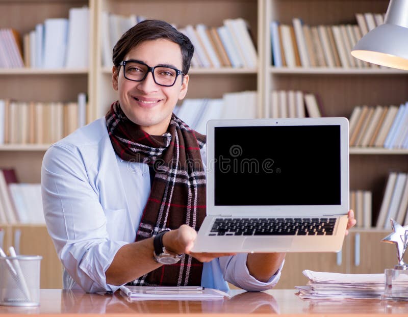 Young Writer Working in the Library Stock Photo - Image of blogger ...