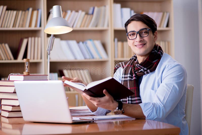 The Young Writer Working in the Library Stock Image - Image of home ...