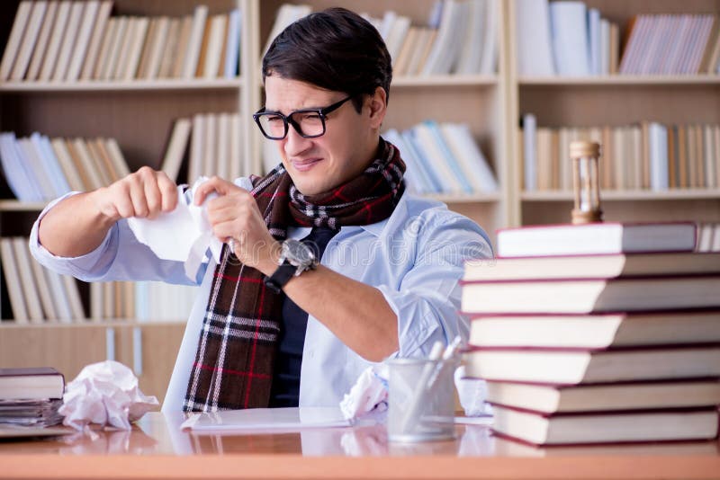 The Young Writer Working in the Library Stock Image - Image of ...