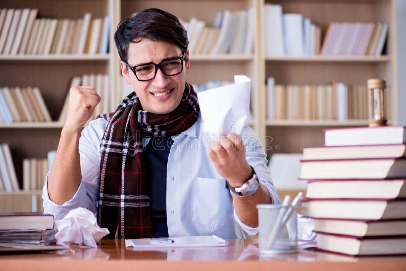 The Young Writer Working in the Library Stock Photo - Image of laptop ...