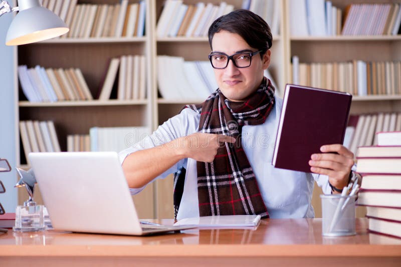 The Young Writer Working in the Library Stock Photo - Image of ...
