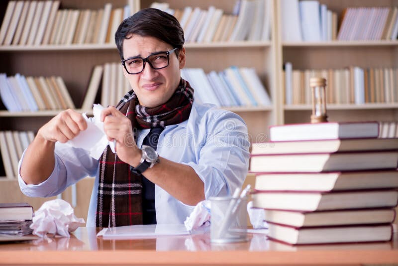 The Young Writer Working in the Library Stock Image - Image of mood ...