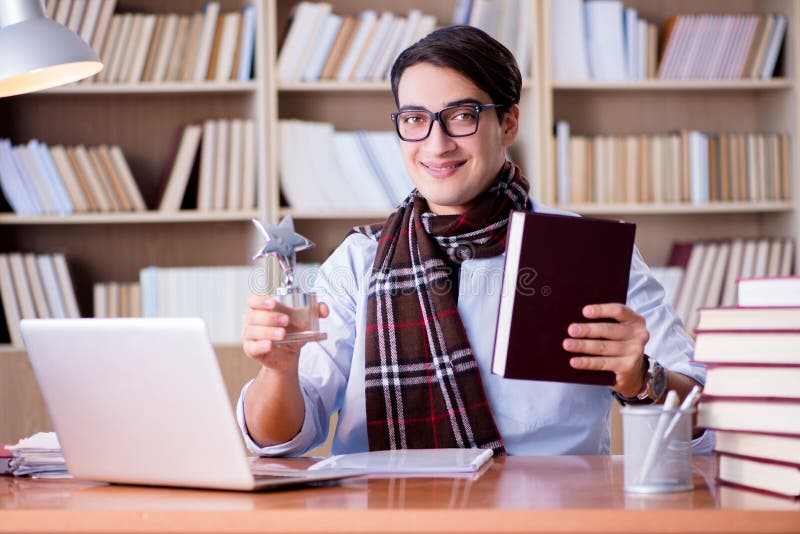 The Young Writer Working in the Library Stock Image - Image of ...