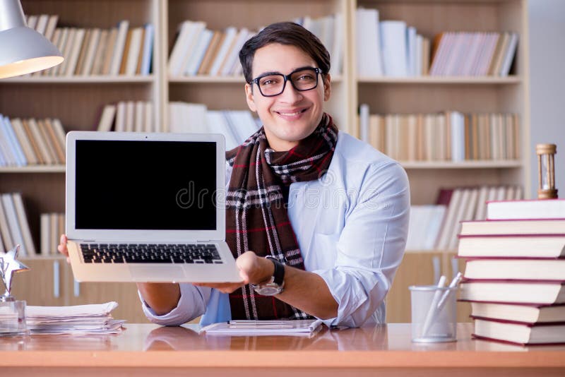 The Young Writer Working in the Library Stock Photo - Image of ...