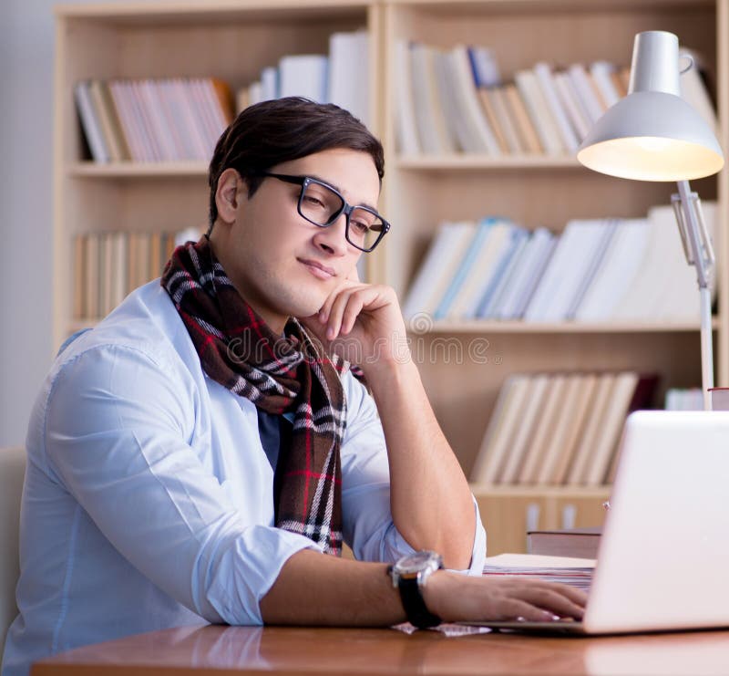 Young Writer Working in the Library Stock Image - Image of author ...