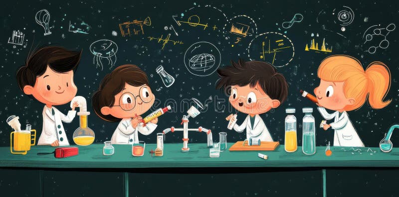 Youngsters Do Science Experiments in Lab, Education and Learning Concept Stock Illustration ...