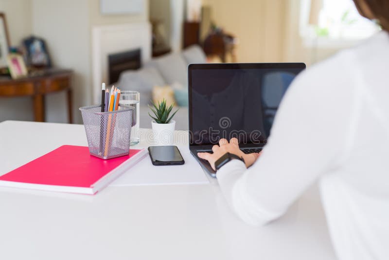 Younh Woman Using Computer Laptop with a Blank Screen Stock Photo ...