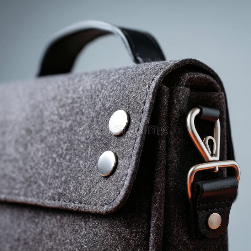 Your it Bag Close-up of Grey Felt Messenger Bag Corner with Snap Button ...