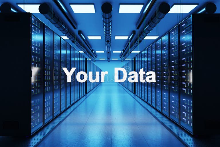 Your Data Logo in Large Modern Data Center with Multiple Rows of ...
