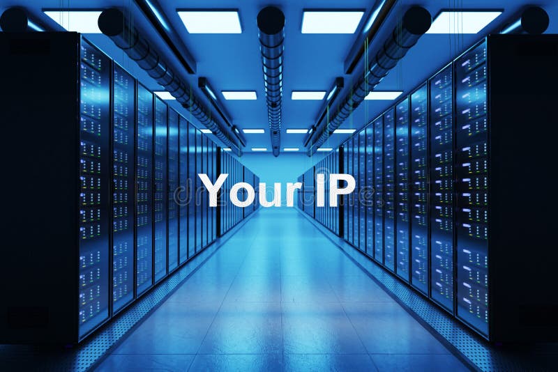 Your Ip Logo in Large Modern Data Center with Multiple Rows of Network ...