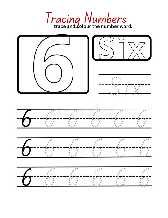 Tracing and Coloring Number 6 for Kids Stock Illustration ...
