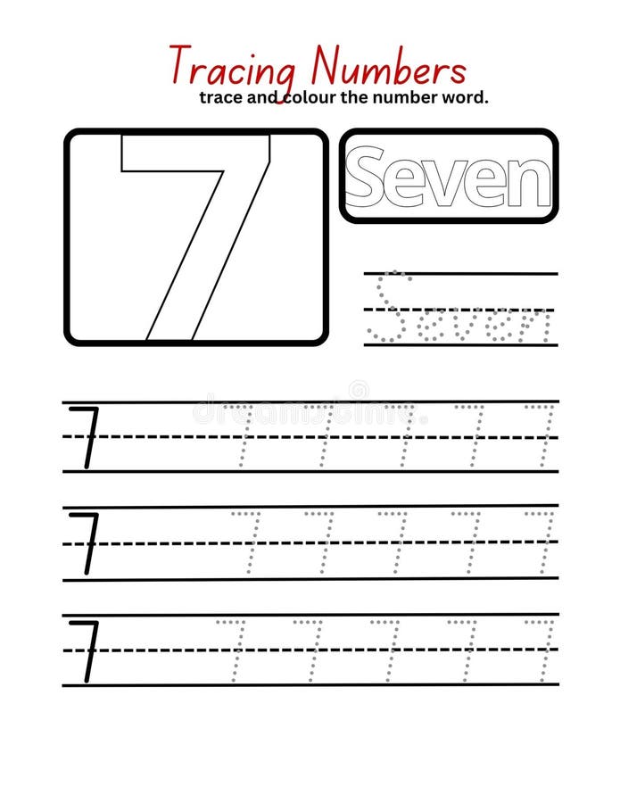 Tracing and Coloring Number 7 for Kids Stock Illustration ...