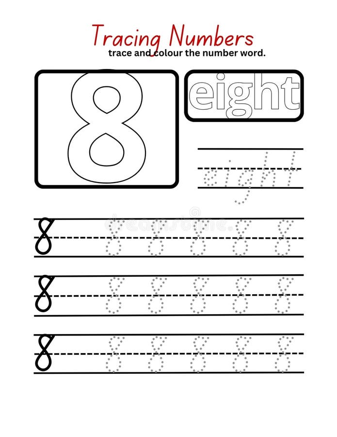 Tracing and Coloring Number 8 for Kids Stock Illustration ...