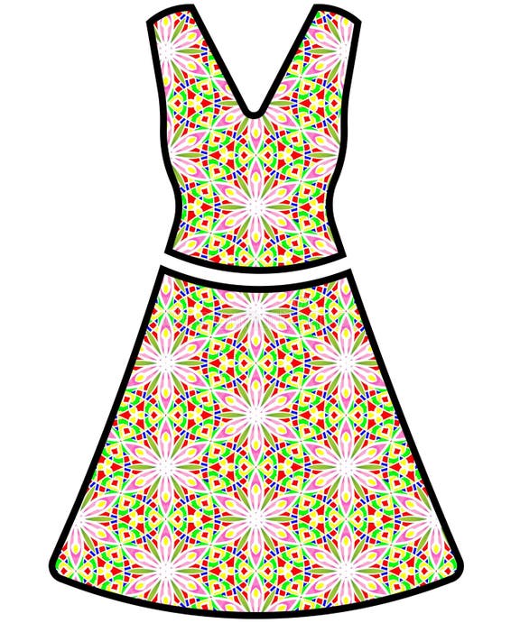 Dress Flower Arabesque Mosaic Pattern Doll Clothing Stock Illustration ...
