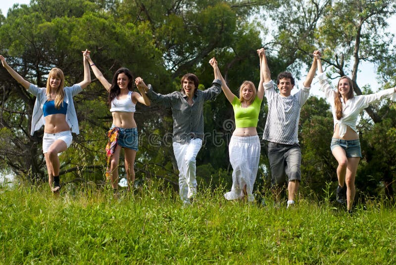 Youth Group Against the Nature Stock Image - Image of healthy, playful ...