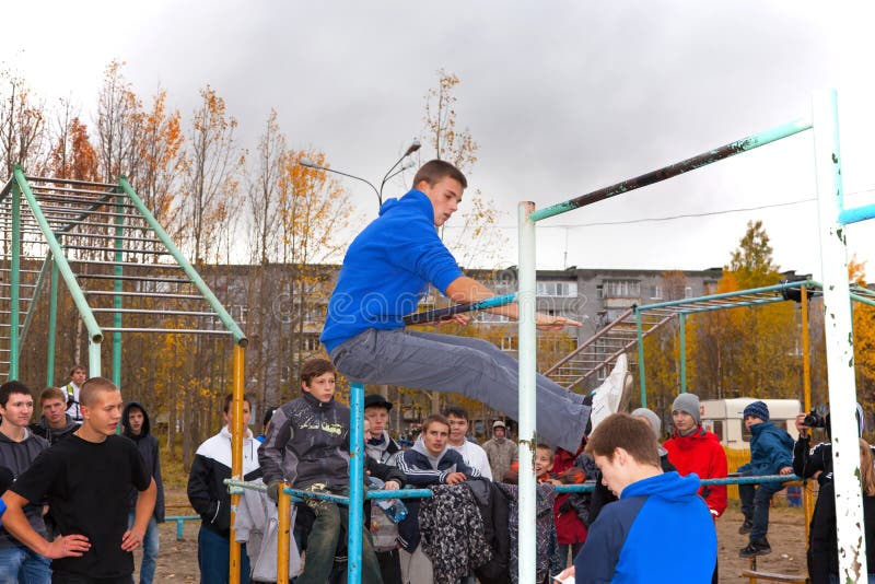 Youth Movement Workout on the Horizontal Bar Editorial Stock Image ...