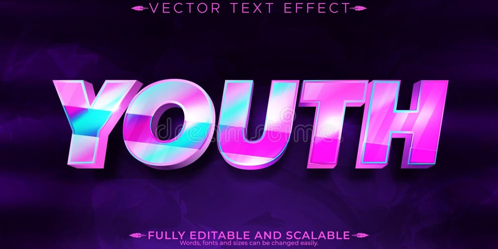Youth Text Effect, Editable Shiny and Neon Text Style Stock Vector ...