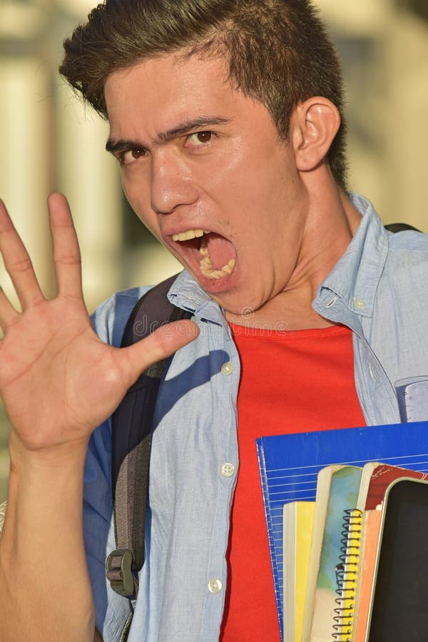 Youthful Asian Male Student Shouting with Notebooks Stock Image - Image ...