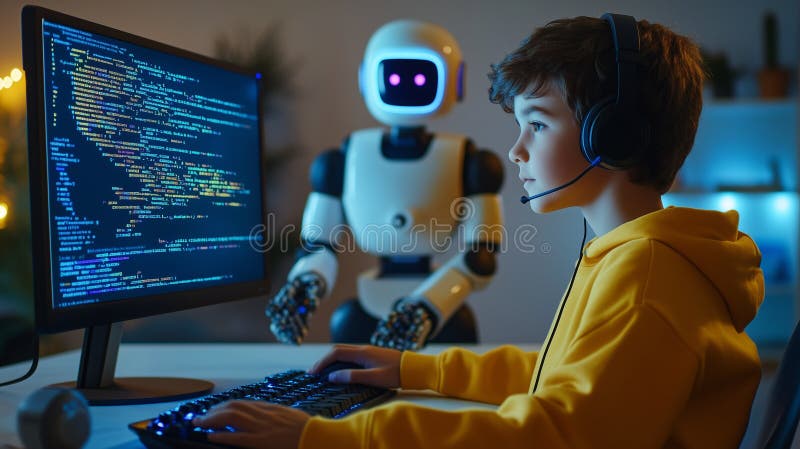 Youthful Programmer In A Headset Is Coding A Program On A Computer For 8451