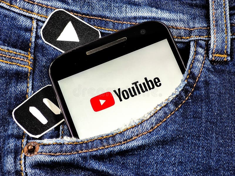 YouTube App on Smartphone Screen in Jeans Pocket Editorial Stock Image ...