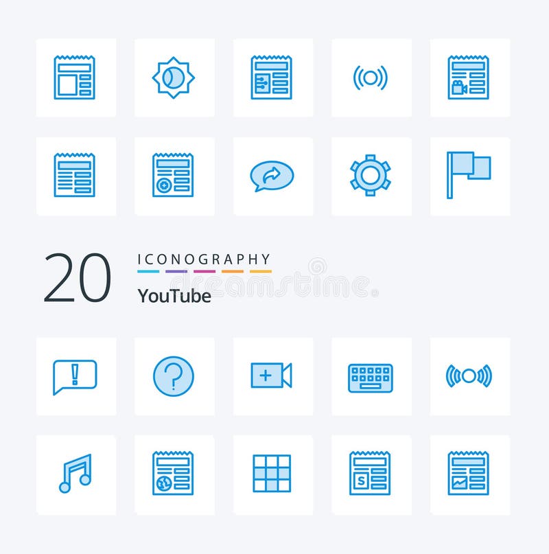 20 Youtube Blue Color Icon Pack Like Ui Document Video Key Typing Stock ...