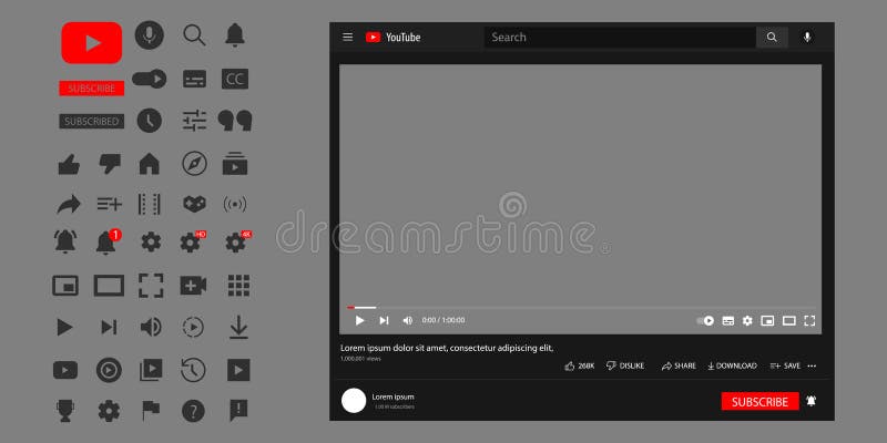 Youtube Design Icon and Window Set Editorial Photography - Illustration ...