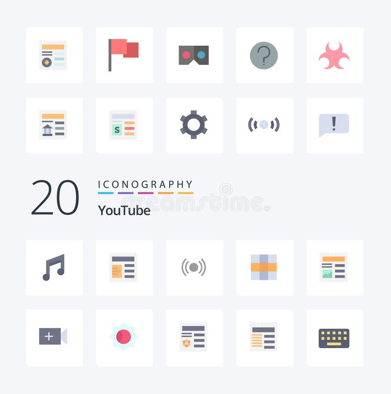 20 Youtube Flat Color Icon Pack Like Vr 3d Basic Ui Basic Stock Vector ...