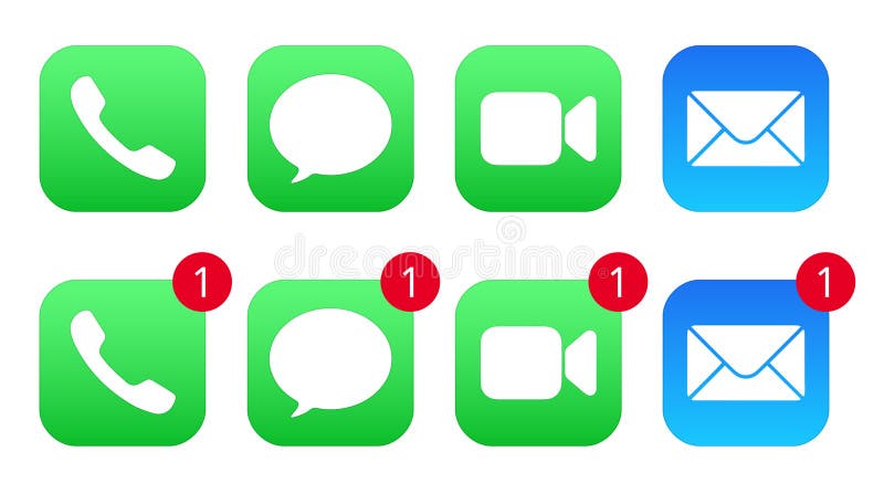 Phone, Messages, Facetime and Mail Icons with New Message Notifications ...