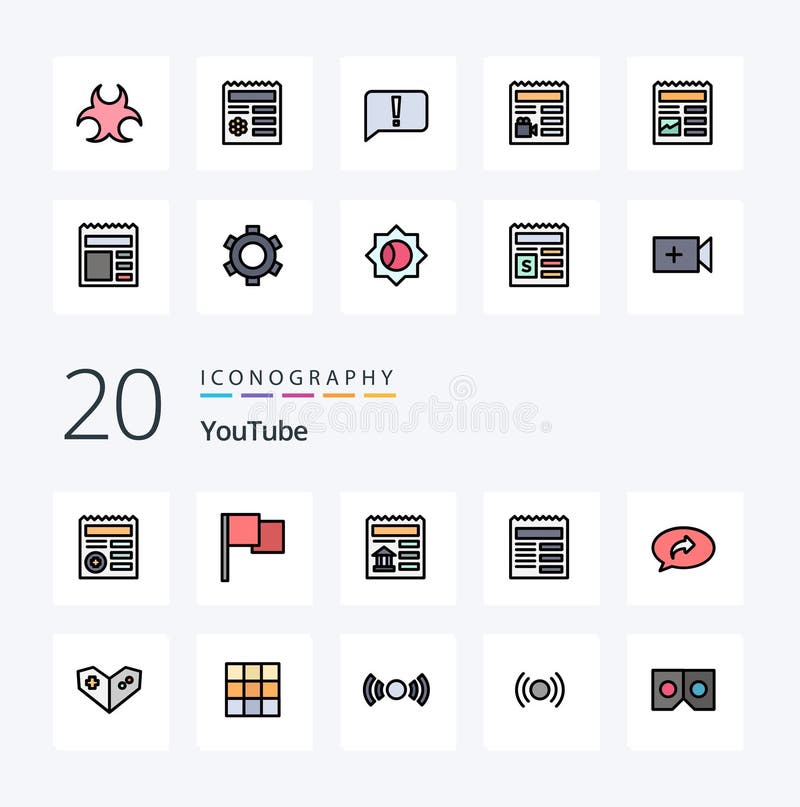 20 Youtube Line Filled Color Icon Pack Like Arrow Basic Document Ui ...