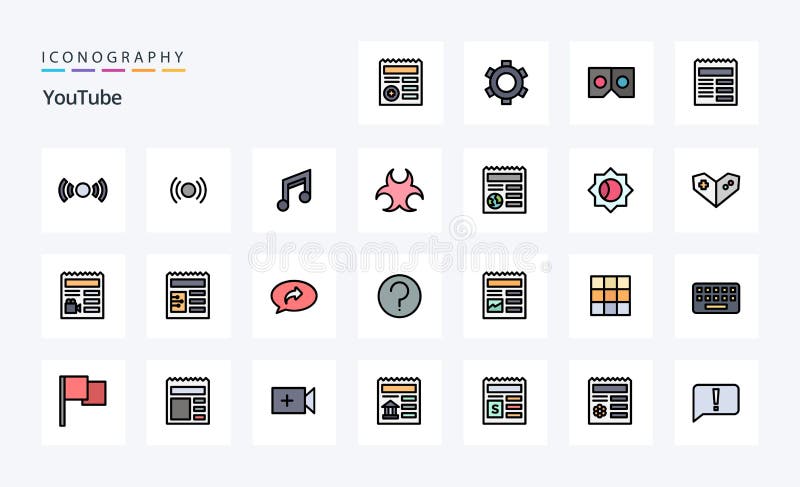 25 Youtube Line Filled Style Icon Pack Stock Vector - Illustration of ...