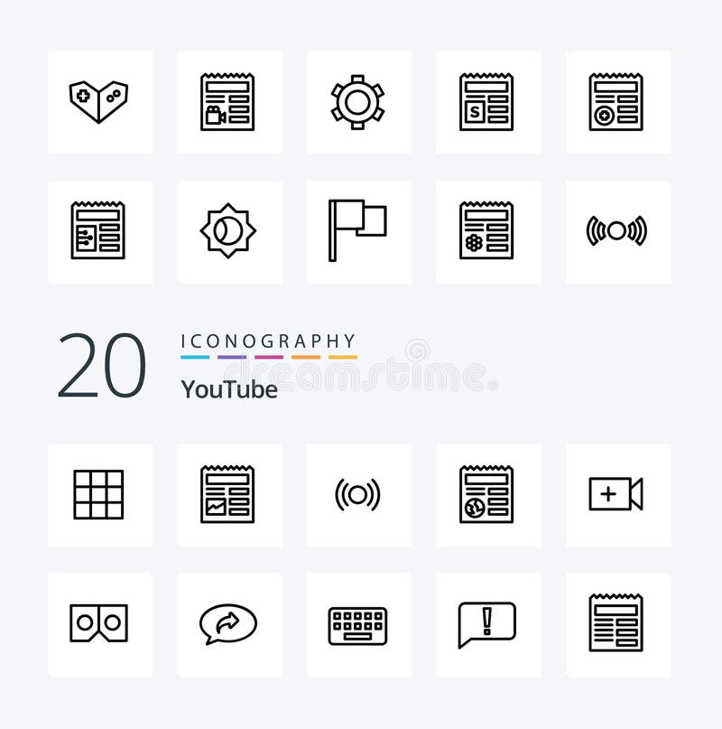 20 Youtube Line Icon Pack Like Ui Gear Videogame Basic Video Stock ...