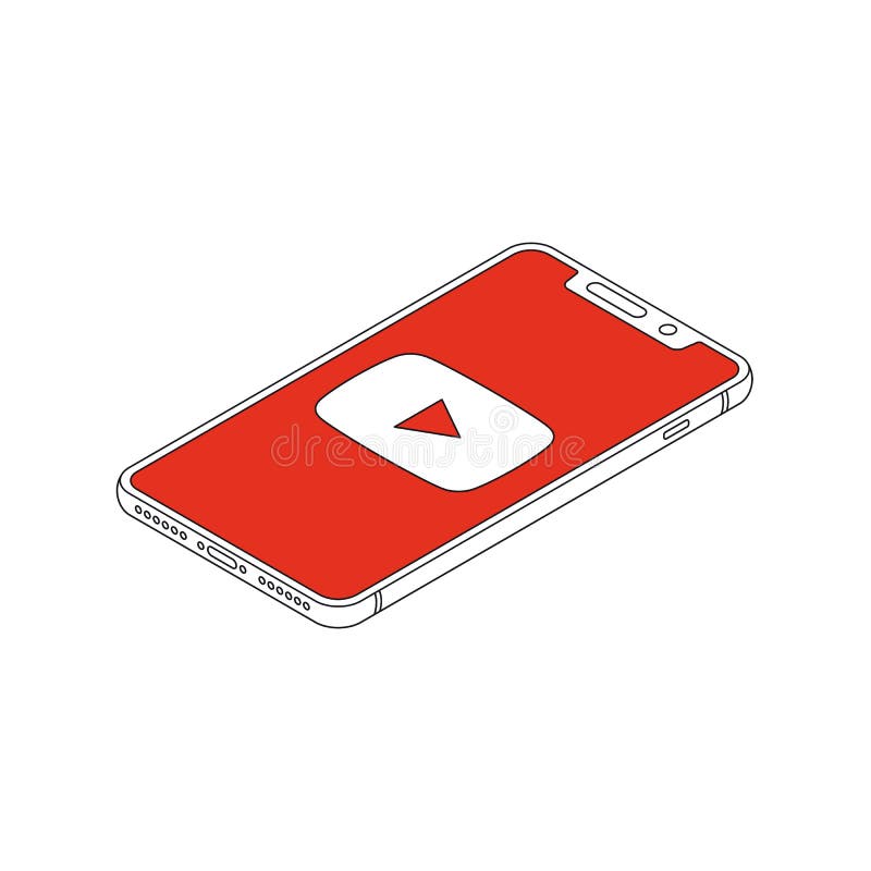 Youtube Logo on Iphone X Display Isometric Outline Vector Illustration ...