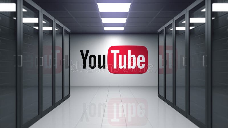 YouTube Logo on the Wall of the Server Room. Editorial 3D Rendering ...