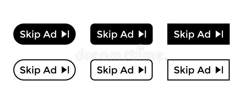 Youtube Skip Ad Button Icon Vector Set Collection. Advertisement Sign ...