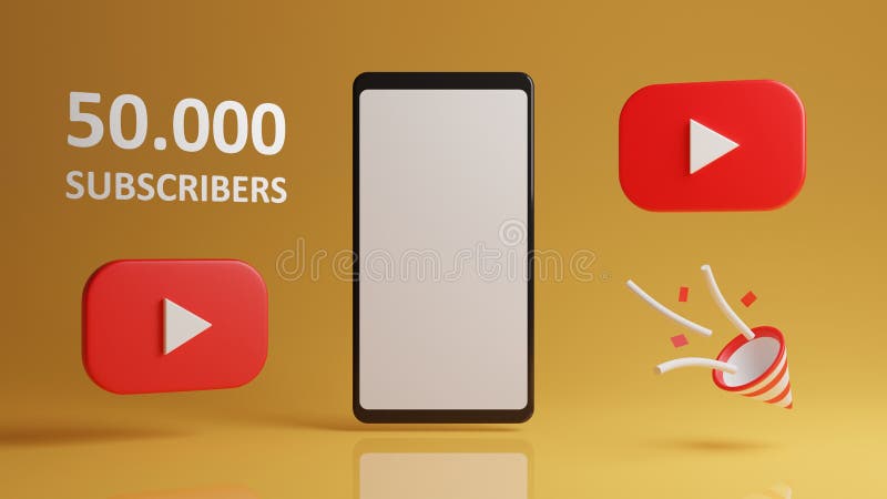 Youtube Subscribers Congratulation with Laptop Mockup. 3D Rendering ...