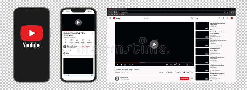 Youtube Web Page and Mobile Interface, Vector Editorial Editorial Image ...