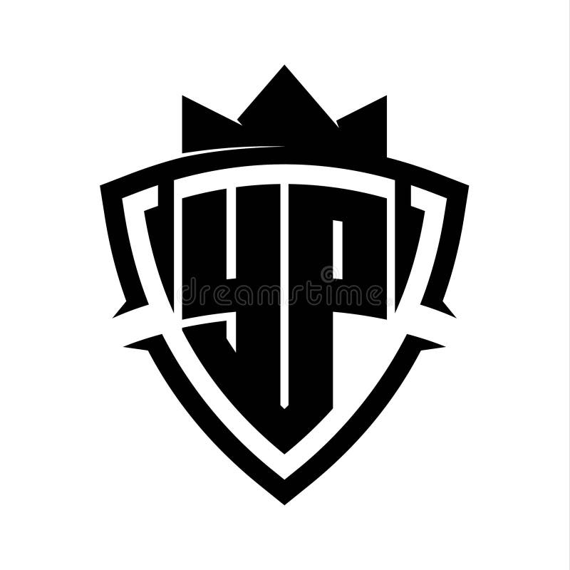YP Letter Bold Monogram Triangle Curve Shield Shape with Crown Black ...
