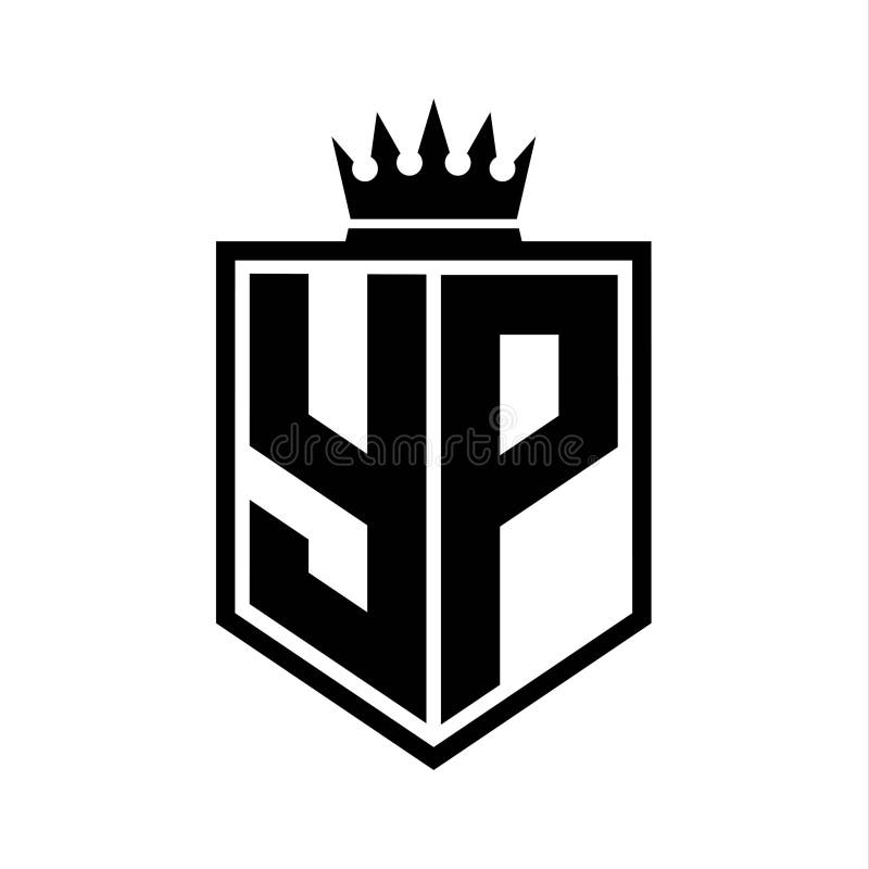 YP Logo Monogram Bold Shield Geometric Shape with Crown Outline Black ...