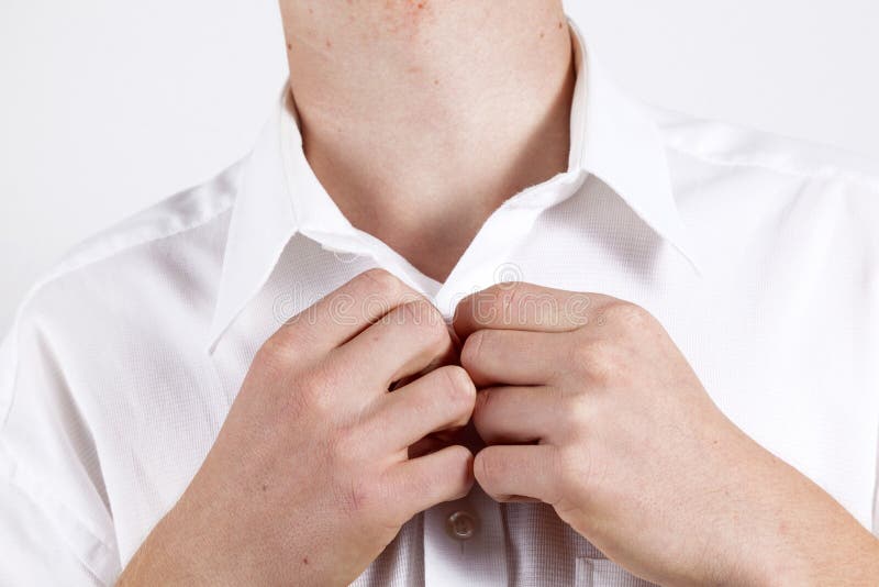 Ypung Man Buttons Up His Shirt Stock Image - Image of lifestyle ...