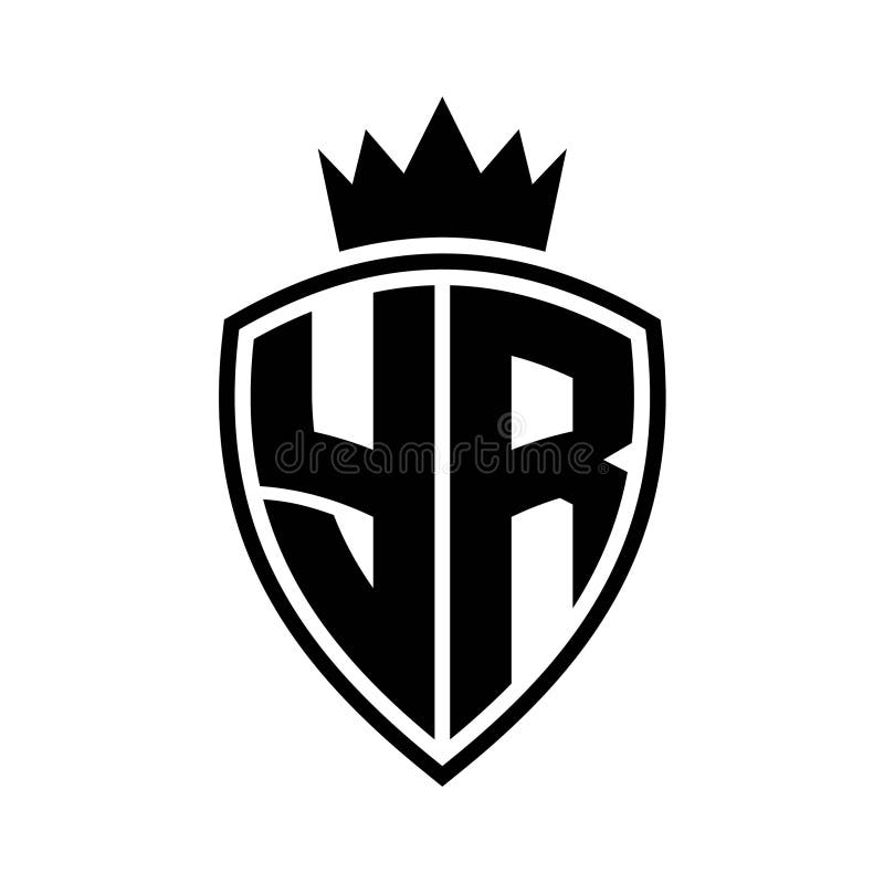 YR Letter Monogram Shield and Crown Outline Shape with Black and White ...