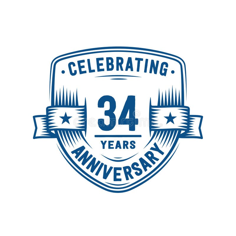 34 Years Anniversary Celebration Shield Design Template. 34th ...