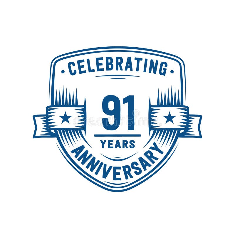 91 Years Anniversary Celebration Shield Design Template. 91st ...