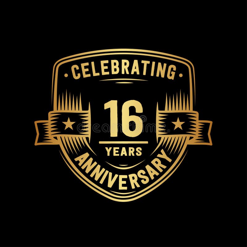 16 Years Anniversary Celebration Shield Design Template. 16th ...