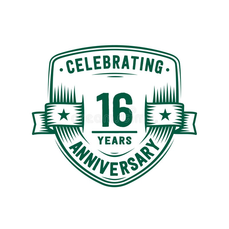16 Years Anniversary Celebration Shield Design Template. 16th ...