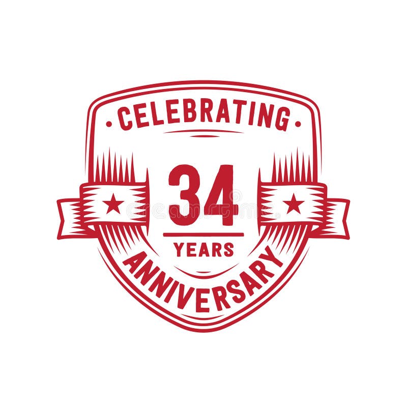 34 Years Anniversary Celebration Shield Design Template. 34th ...