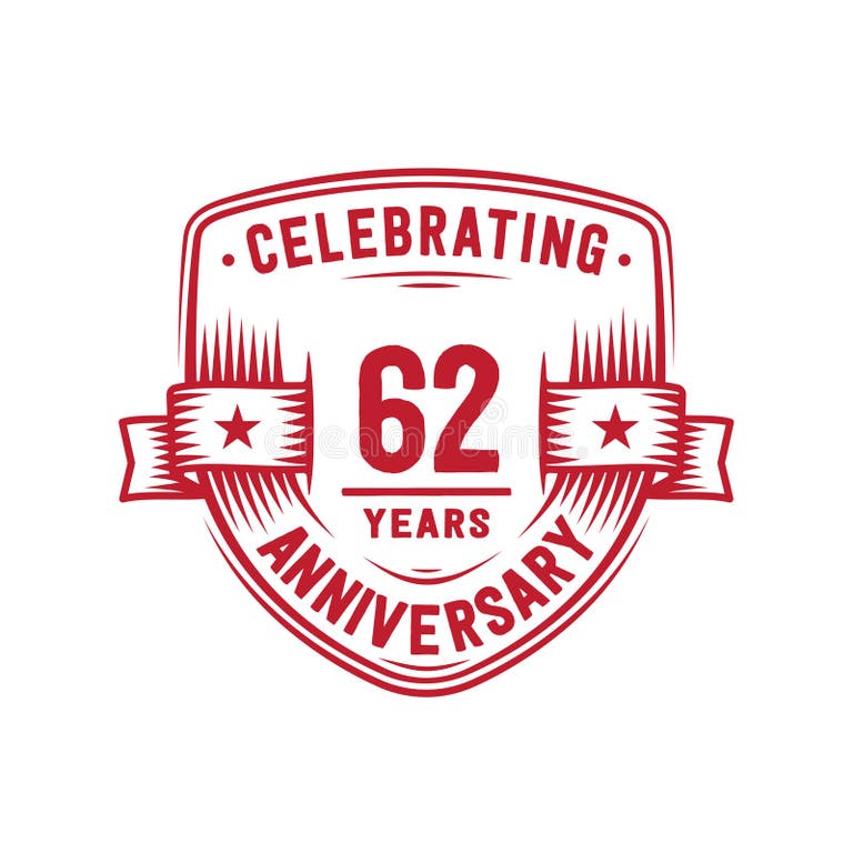 62 Years Anniversary Celebration Shield Design Template. 62nd ...