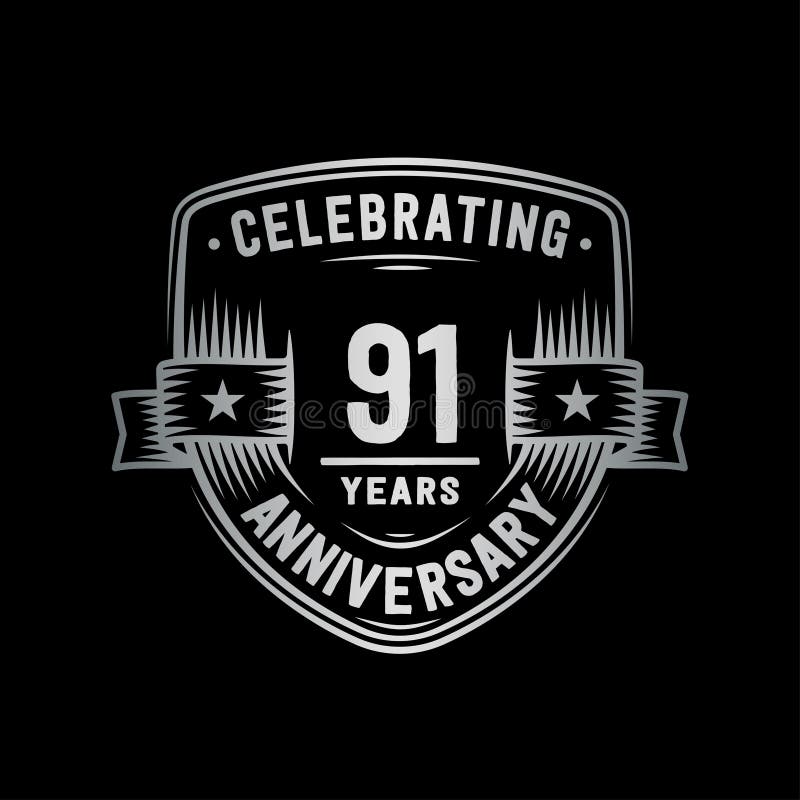 91 Years Anniversary Celebration Shield Design Template. 91st ...