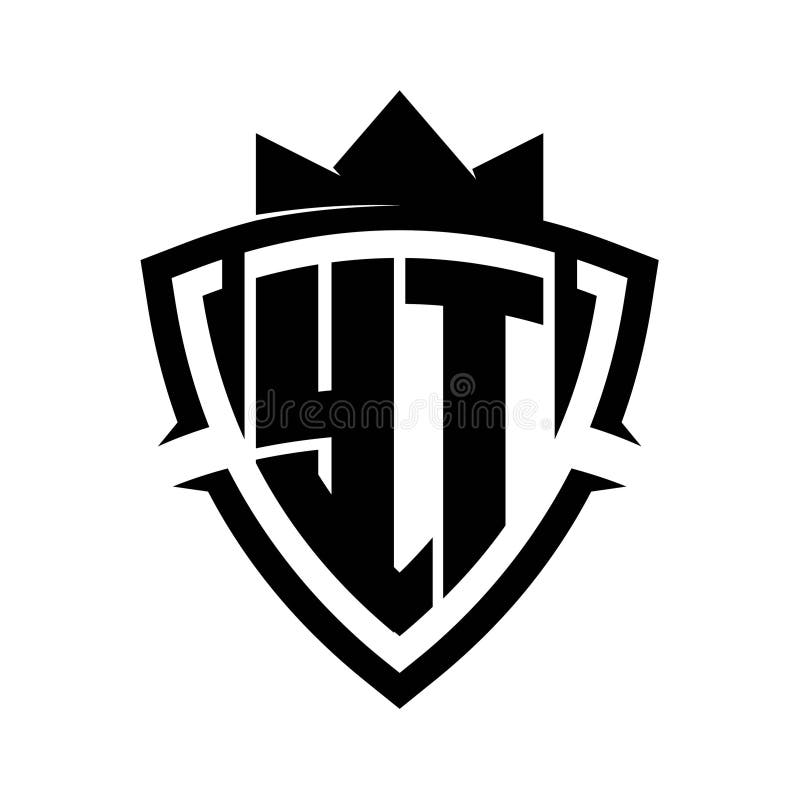 YT Letter Bold Monogram Triangle Curve Shield Shape with Crown Black ...
