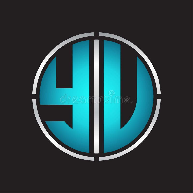 YU Logo Initial with Circle Line Cut Design Template on Blue Colors ...