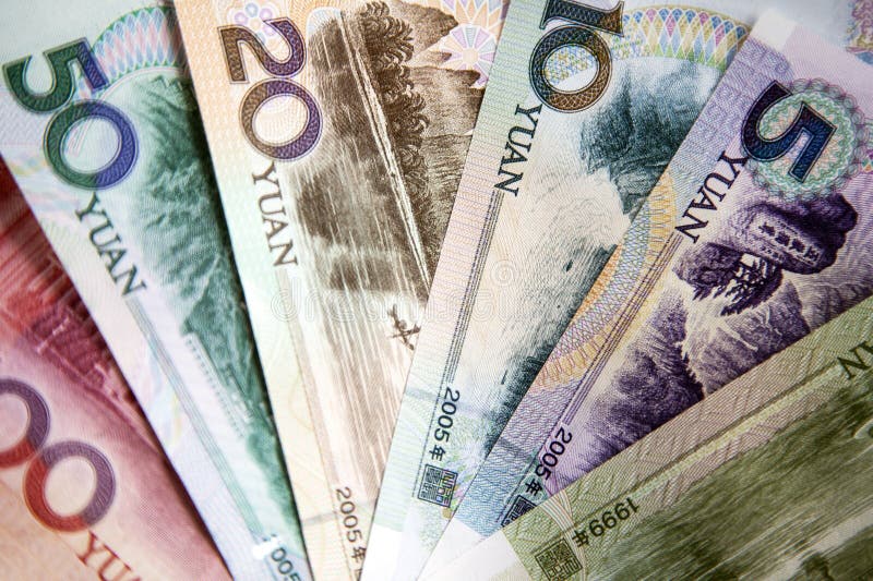 Yuan Chinese Money Close Up, Banknotes with Different Denominations ...